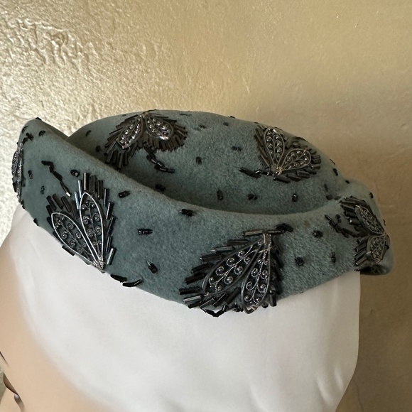 Accessories | Elegant 195s Light Blue Felt Beaded Cocktail Hat | Poshmark